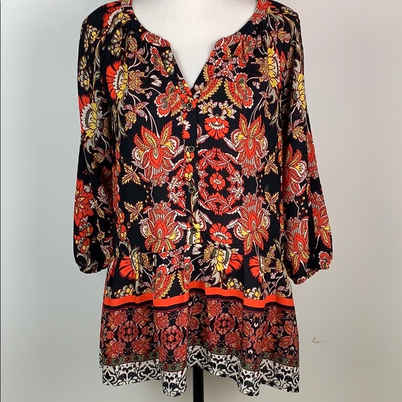 Takara | Tops | Takara Cold Shoulder Tunic Top Orange Floral Size Medium | Poshmark